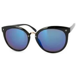 Sonnenbrille styleBREAKER "Cat Eye Sonnenbrille Material-Mix-Rahmen", Damen, blau (gestell schwarz, glas blau verspiegelt), Modisch, Sonnenbrillen Sonnenbrille