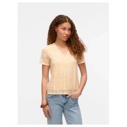 V&eacute;ro Moda V-Shirt VERO MODA "VMMAYA SS V NECK TOP JRS", Damen, Gr. L, birch, Jersey, Obermaterial: 95% Polyester, 5% Elasthan, unifarben, regular fit normal, V-Ausschnitt, Shirts, Materialmix, regular fit, Spitze