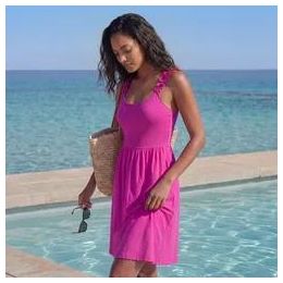 Strandkleid Lascana, Damen, Gr. 42, N-Gr, blau (magenta), Jersey, Obermaterial: 100% Viskose, unifarben, figurumspielend kniefrei, Rundhals, Kleider Strandkleid