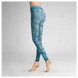Feinstrumpfleggings Hudson "Leggings Floral", Damen, Gr. 42-44, blau (jeans blau 0959), Obermaterial: 90% Polyamid PA. 10% Elasthan EL., Strumpfhosen