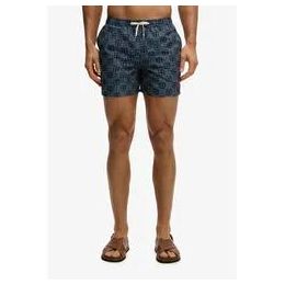 Badeshorts Superdry "PREMIUM PRINTED 15 SWIM SHORT", Herren, Gr. XXL, N-Gr, sashiko atlantic navy, Polyester, gemustert, Badehosen Badeshorts