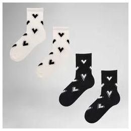 Socken Hudson "Socke Hearts 2-Pack", Damen, Gr. 39-42, bunt (schwarz, wei&szlig; 0573), Obermaterial: 70% Baumwolle CO. 28% Polyester PES. 2% Elasthan EL., Socken Socken