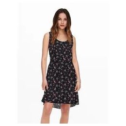 Sommerkleid Only "ONLNOVA LIFE S/L SARA DRESS", Damen, Gr. S, N-Gr, schwarz aop:725 ditsy bouquet, Web, Obermaterial: 100% Viskose, bedruckt, tailliert kurz, Rundhals, Kleider Sommerkleid, Viskose, regular fit, Rundhals