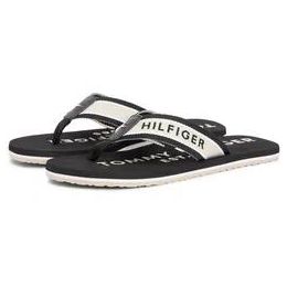 Zehentrenner Tommy Hilfiger "SPORTY HILFIGER BEACH SANDAL", Herren, Gr. 41, schwarz, Textil, unifarben mit Farbeins&auml;tzen, Basic, Schuhe Zehentrenner, Sommerschuh, Strandschuh, Flats mit Logoschrifzug