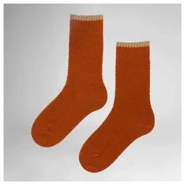Socken Hudson "Socke Bubble", Damen, Gr. 39-42, rot (burnt orange 0974), Obermaterial: 41% Polyamid PA. 34% Polyacryl PAN. 23% Wolle WO. 1% metallisierte Fasern MTF. 1% Elasthan EL., Socken Socken