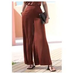 Webhose Lascana, Damen, Gr. 46, N-Gr, braun, Satin, Obermaterial: 100% Polyester, unifarben, figurumspielend lang, Hosen, aus leichter Satinqualit&auml;t, weite Palazzohose mit Taschen, Stoffhose