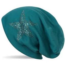Beanie styleBREAKER "Beanie M&uuml;tze mit Strass Nieten Stern", Damen, blau (petrol), Obermaterial: 100% Viskose CV., Modisch, M&uuml;tzen Beanie