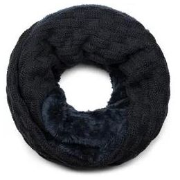 Strickschal styleBREAKER "Feinstrick Loop mit Flecht Muster und Teddyfleece", Damen, blau (midnight, blau), Obermaterial: 100% Viskose CV., Modisch, Modet&uuml;cher