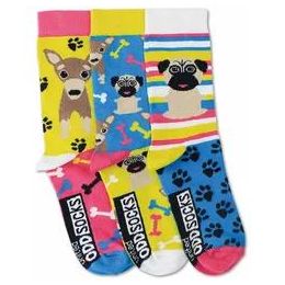Kurzsocken United Oddsocks "Socken 3er Pack", M&auml;dchen, Gr. 30,5-38,5, bunt (pugs), Obermaterial: 80% Baumwolle CO. 19% Polyamid PA. 1% Elasthan EL., Socken