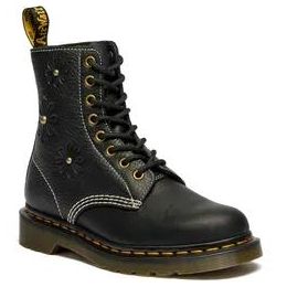 Schn&uuml;rboots Dr. Martens "1460 Pascal Flower", Damen, Gr. 40, schwarz, Leder, Schuhe Schn&uuml;rboots, Blockabsatz, Stiefelette, 8-Eye Boots mit Flower Pr&auml;gung