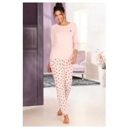 Pyjama Vivance DREAMS, Damen, Gr. 40/42, rosa, gemustert, Single Jersey, Obermaterial: 100% Baumwolle, gemustert, Basic lang, Rundhals, Homewear-Sets Pyjama, mit s&uuml;&szlig;em Herzmuster