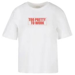 T-Shirt MISS TEE "Miss Tee Too Pretty To Work Tee", Damen, Gr. XS, wei&szlig;, 100% Baumwolle, bedruckt, oversize, Rundhals, Shirts T-Shirt