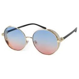 Sonnenbrille styleBREAKER "Runde Sonnenbrille mit Glitzer Side Shield", Damen, blau (gestell gold, glas blau, rosa verlauf), Modisch, Sonnenbrillen Sonnenbrille