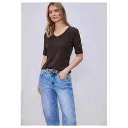 T-Shirt Street One, Damen, Gr. 40, espresso braun, Web, 50% Modal, 50% Baumwolle, unifarben, Basic, normal normal, V-Ausschnitt, normaler Saum, Shirts T-Shirt, im soften Baumwoll-Mix