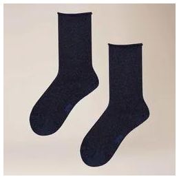 Socken Kunert "Socke Sparkling Citynight", Damen, Gr. 35-38, blau (night, blau 1546), Obermaterial: 70% Polyamid PA. 24% metallisierte Fasern MTF. 6% Elasthan EL., Socken Socken