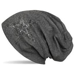 Beanie styleBREAKER "Beanie M&uuml;tze mit Strass Nieten Stern", Damen, grau (dunkelgrau meliert), Obermaterial: 100% Viskose CV., Modisch, M&uuml;tzen Beanie