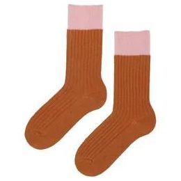 Socken Hudson "Socke Cosmic Block", Damen, Gr. 35-38, rot (burnt orange 0974), Obermaterial: 39% Polyamid PA. 30% Wolle WO. 23% Viskose CV. 7% Kaschmir WS. 1% Elasthan EL., Socken Socken