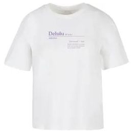 T-Shirt MISS TEE "Miss Tee Damen Delulu Definition Tee", Damen, Gr. XXL, wei&szlig;, 100% Baumwolle, bedruckt, oversize, Rundhals, Shirts T-Shirt