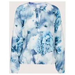 Madeleine Mode Langarmbluse MADELEINE "Blusenshirt Druckbluse mit floralem Aquarellprint", Damen, Gr. 36, blau (rauchblau, bleu, multicolor), Obermaterial: 100% Viskose CV., Modern, schmal, Blusen, Ausschnitt mit Bindeband