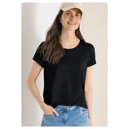T-Shirt Cecil, Damen, Gr. L (42), schwarz, schwarz, Web, 50% Baumwolle, 50% Modal, unifarben, comfort fit normal, Rundhals, abgesteppt, Shirts T-Shirt, im Basic-Style