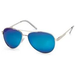Pilotenbrille styleBREAKER "Polarisierte Piloten Sonnenbrille mit Etui", Damen, blau (gestell silber, glas blau verspiegelt), Modisch, Sonnenbrillen
