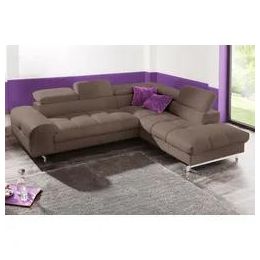 Ecksofa COTTA "Chef L-Form", braun, B:257cm H:72cm T:206cm, Luxus-Microfaser (100% Polyester);Kunstleder Softlux;Leder Advantage (abgedecktes Spalt-Rindsleder), R&uuml;ckseite mit schwarzem Spannstoff bezogen;NaturLEDER (echtes Rindsleder), R&uuml;ckseite mit schwarzem Spannstoff bezogen, Sofas, Ecksofa, mit Kopfteilverstellung, edle Metallkufen, wahlweise mit Bettfunktion