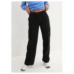 Cargohose bonprix, Damen, Gr. 54, N-Gr, schwarz, Web, Obermaterial: 98% Baumwolle, 2% Elasthan, regular fit, Hosen Cargohose, aus Baumwolle mit Elasthan, weite Passform, regul&auml;re Passform