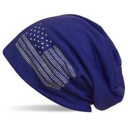 Beanie styleBREAKER "Beanie mit USA Flagge aus Strass", Herren, blau (royalblau), Obermaterial: 50% Viskose CV. 50% Polyester PES., Modisch, M&uuml;tzen Beanie