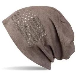 Beanie styleBREAKER "Beanie mit USA Flagge aus Strass", Herren, braun, Obermaterial: 50% Viskose CV. 50% Polyester PES., Modisch, M&uuml;tzen Beanie
