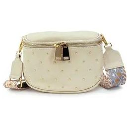 Schultertasche Harpa "LUCY", Damen, Gr. B/H/T: 22cm x 13cm x 22cm, beige, goldfarben, Leder, unifarben, Taschen Schultertasche, mit goldfarbenen Nieten
