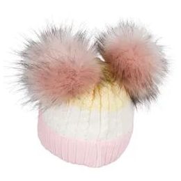 Bommelm&uuml;tze styleBREAKER "Gestreifte Kinder Bommelm&uuml;tze mit zwei Bommel", Jungen, rosa (rose, creme, gelb), 100% Polyacryl PAN., Modisch, M&uuml;tzen