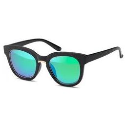 Wayfarer styleBREAKER "Nerd Sonnenbrille mit Kunststoff Metall Rahmen", Damen, blau (gestell schwarz, gold, glas blau, gr&uuml;n verspiegelt), Modisch, Sonnenbrillen