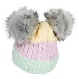 Bommelm&uuml;tze styleBREAKER "Gestreifte Kinder Bommelm&uuml;tze mit zwei Bommel", Jungen, gr&uuml;n (mint, flieder, gelb), 100% Polyacryl PAN., Modisch, M&uuml;tzen