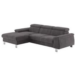 Ecksofa COTTA "Komaris L-Form, B: 244 cm", anthrazit, B:244cm H:72cm T:166cm, 88% POLYESTER (PES) 12% POLYAMID (PA), Sofas, Ecksofa, mit Kopfteilverstellung, optional Bettfunktion, Bettkasten & Licht