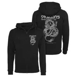 Mister Tee Kapuzenpullover MISTERTEE "MisterTee Herren Dragons Never Die Heavy Zip Hoody", Herren, Gr. XL, schwarz, 65% Baumwolle, 35% Polyester, mehrfarbig, normal, ohne Ausschnitt, Pullover Kapuzenpullover