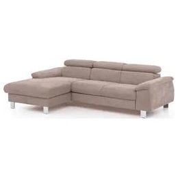 Ecksofa COTTA "Komaris L-Form, B: 244 cm", mud, B:244cm H:72cm T:166cm, Microfaser PRIMABELLE (100% Polyester);Kunstleder SOFTLUX(100%Polyurethan);Feinstruktur (100% Polyester);Kunstleder SOFTLUX/Struktur (100%Polyurethan, 90%Polyester, 10% Polyacryl), Sofas, Ecksofa, mit Kopfteilverstellung, optional Bettfunktion, Bettkasten & Licht