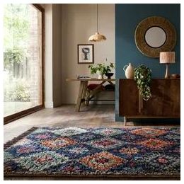 Teppich FLAIR RUGS "JAKOB SHAGGY", marineblau, B:160cm H:30mm L:230cm, Oberfl&auml;che: 100% Polyester. R&uuml;ckseite: 45% Baumwolle, 29% Synthetik, 26% Polyester, Teppiche, Teppich