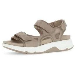 Gabor Sandalette ROLLINGSOFT, Damen, Gr. 38, beige, Nubukleder, Textil, Schuhe Sandalette, Keilabsatz, Riemchensandale mit typischer Laufsohle, G-Weite (=weit)