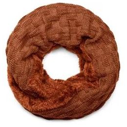 Strickschal styleBREAKER "Feinstrick Loop mit Flecht Muster und Teddyfleece", Damen, braun (cognac), Obermaterial: 100% Viskose CV., Modisch, Modet&uuml;cher