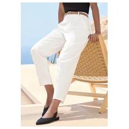 Bundfaltenhose Lascana, Damen, Gr. 40, N-Gr, creme, Web, Obermaterial: 76% Polyester, 20% Viskose, 4% Elasthan, unifarben, figurumspielend kn&ouml;chelfrei, Hosen, mit G&uuml;rtel, in modischer Barrel-Form, Businesshose
