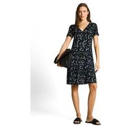 Sommerkleid Tom Tailor, Damen, Gr. 46, N-Gr, navy dot, Web, Obermaterial: 95% Viskose, 5% sonstige Fasern, gemustert, k&ouml;rpernah knielang, V-Ausschnitt, abgesteppte Kante, Kleider Sommerkleid, Sommerkleid mit V-Ausschnitt und Viskose