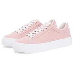 Plateausneaker Tommy Hilfiger "TH FOXING PLATFORM WASHED CANVAS", Damen, Gr. 39, rose, Textil, unifarben mit Farbeinsatz, Schuhe Plateausneaker, Freizeitschuh, Halbschuh, Schn&uuml;rschuh im angesagten Jeans-Look