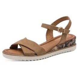 Keilsandalette Tamaris, Damen, Gr. 40, beige, Textil, Veloursleder, unifarben, Schuhe, Riemchensandale, Sommerschuh in veganer Verarbeitung