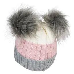 Bommelm&uuml;tze styleBREAKER "Gestreifte Kinder Bommelm&uuml;tze mit zwei Bommel", Jungen, grau (grau, altrose, creme), 100% Polyacryl PAN., Modisch, M&uuml;tzen