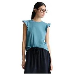Marc O'Polo T-Shirt MARC O'POLO DENIM "aus Material-Mix", Damen, Gr. XS, blau dawn, Obermaterial: 100% Baumwolle, unifarben, Basic, regular fit, Rundhals, R&uuml;schen, Shirts T-Shirt