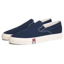 Tommy Hilfiger Slipper TOMMY JEANS "ARCHIVE VULC. Y2K SLIP ON", Damen, Gr. 45, dunkelblau, Textil, unifarben mit Farbeinsatz, Schuhe Slipper, Freizeitschuh, Halbschuh, Slipper mit beidseitigem Stretcheinsatz
