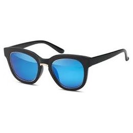Wayfarer styleBREAKER "Nerd Sonnenbrille mit Kunststoff Metall Rahmen", Damen, blau (gestell schwarz, gold, glas blau verspiegelt), Modisch, Sonnenbrillen
