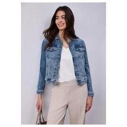 Jeansjacke Street One, Damen, Gr. 38, medium blau wash, Jeans, 70% Baumwolle, 28% Polyester, 2% Elasthan, unifarben, normal normal, V-Ausschnitt, B&uuml;ndchen, Jacken Jeansjacke, in Denim-Optik