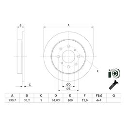 Bosch Bremsscheibe 0986479f34 voll 239mm 9mm f&uuml;r HONDA