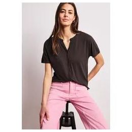 Blusenshirt Street One, Damen, Gr. 42, espresso braun, Jersey, Obermaterial: 95% Viskose, 5% Elasthan, unifarben, normal h&uuml;ftbedeckend, Rundhals, abgesteppte Kante, Shirts Blusenshirt, Sommershirt im Tunika-Look